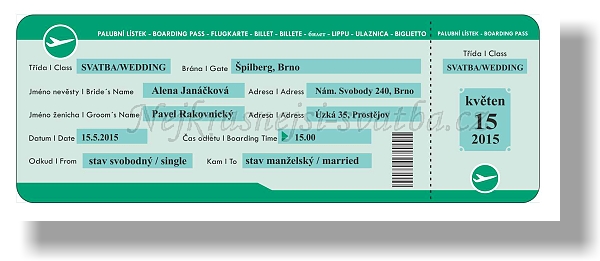 Svatební oznámení > Svatební oznámení Letenka green